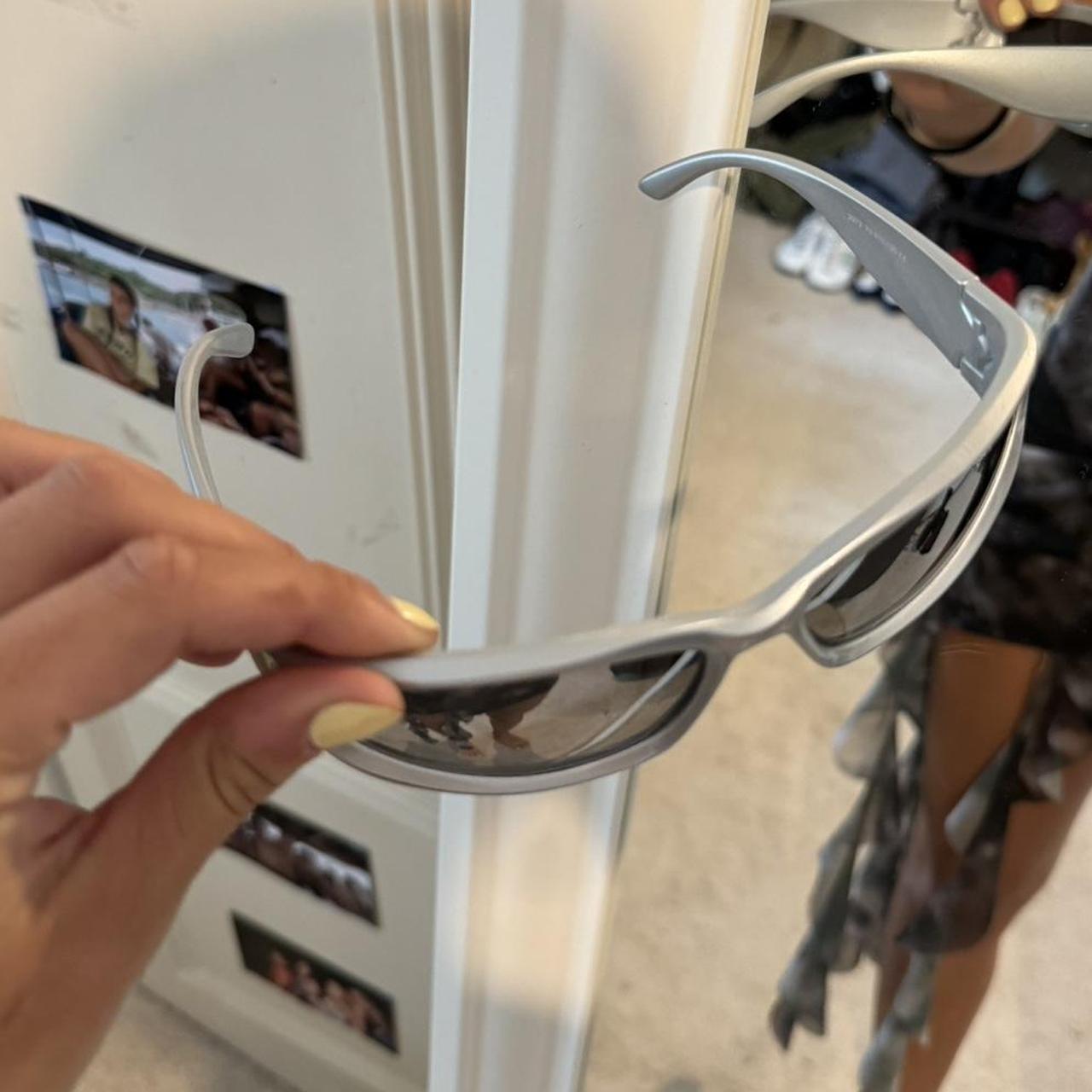 Y2K silver metalic sunglasses Has a small crack on... - Depop