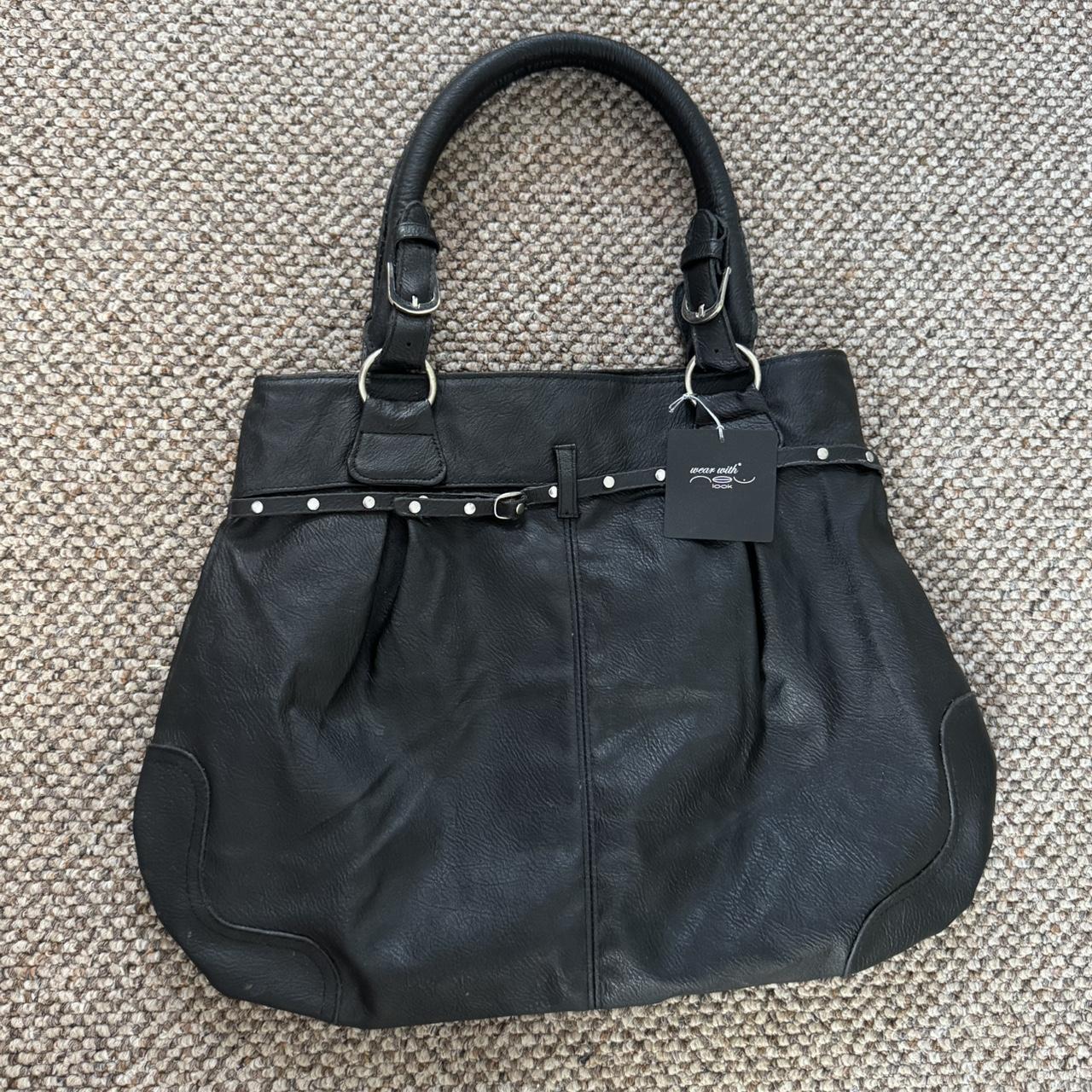 Old new look label black faux leather silver studded... | Depop