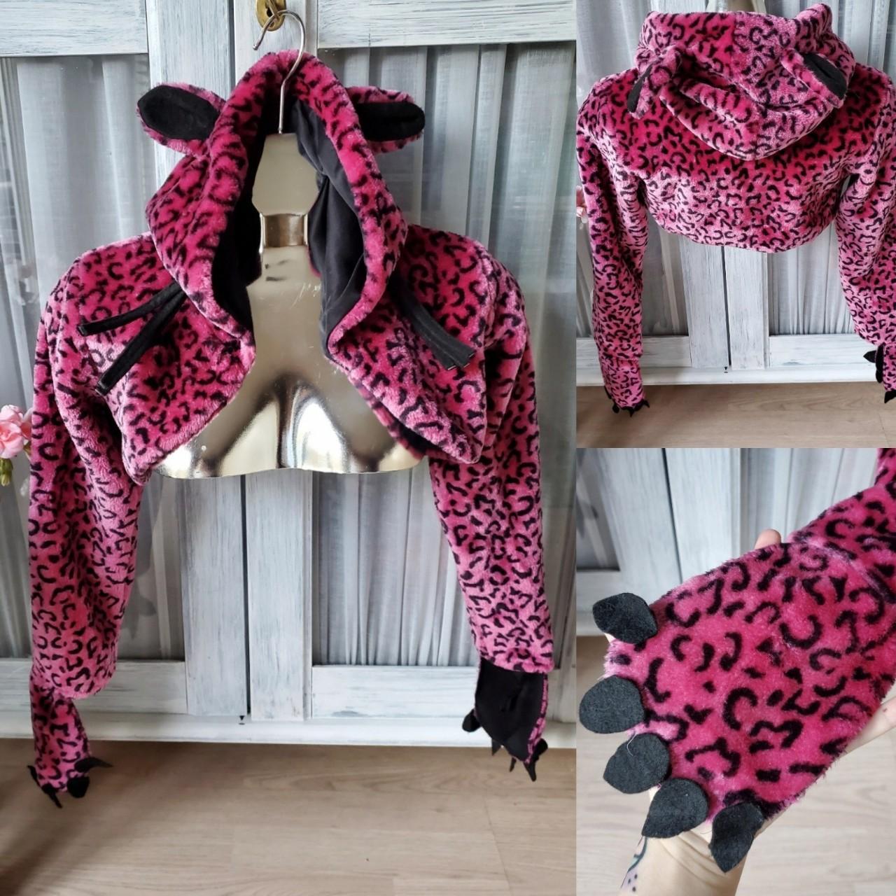 ⛓️ Pink cheetah crop jacket/shawl with kitty ears,... - Depop