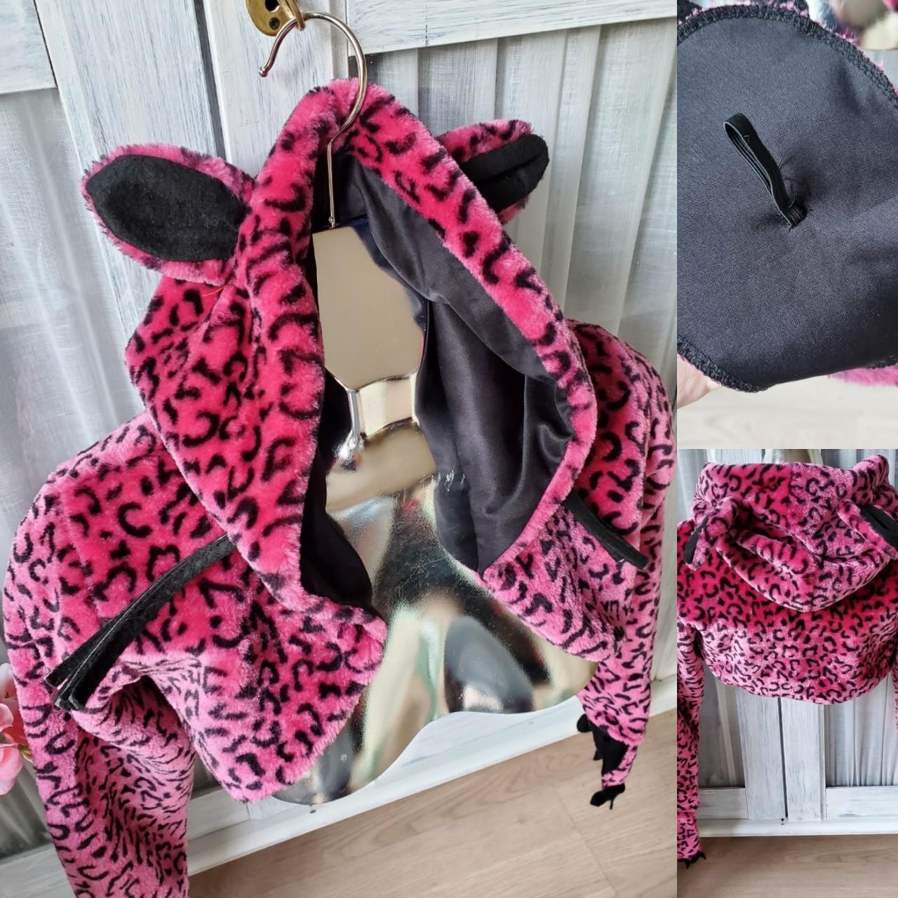 ⛓️ Pink cheetah crop jacket/shawl with kitty ears,... - Depop