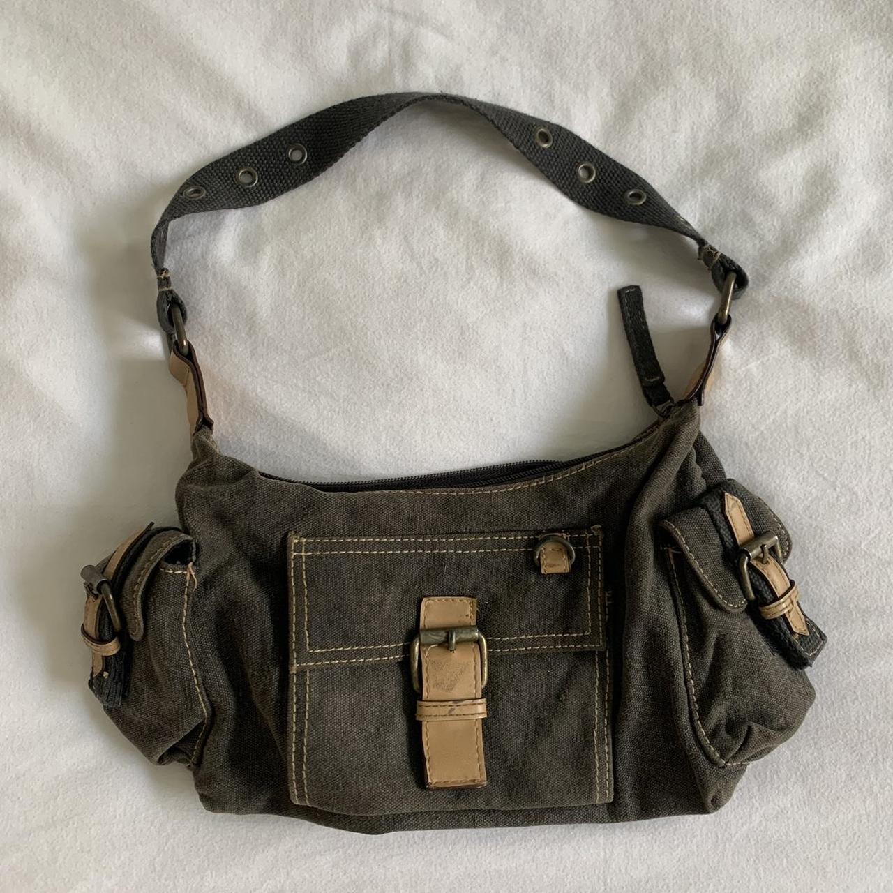 Grey/tan y2k denim shoulder bag Fully functional... - Depop