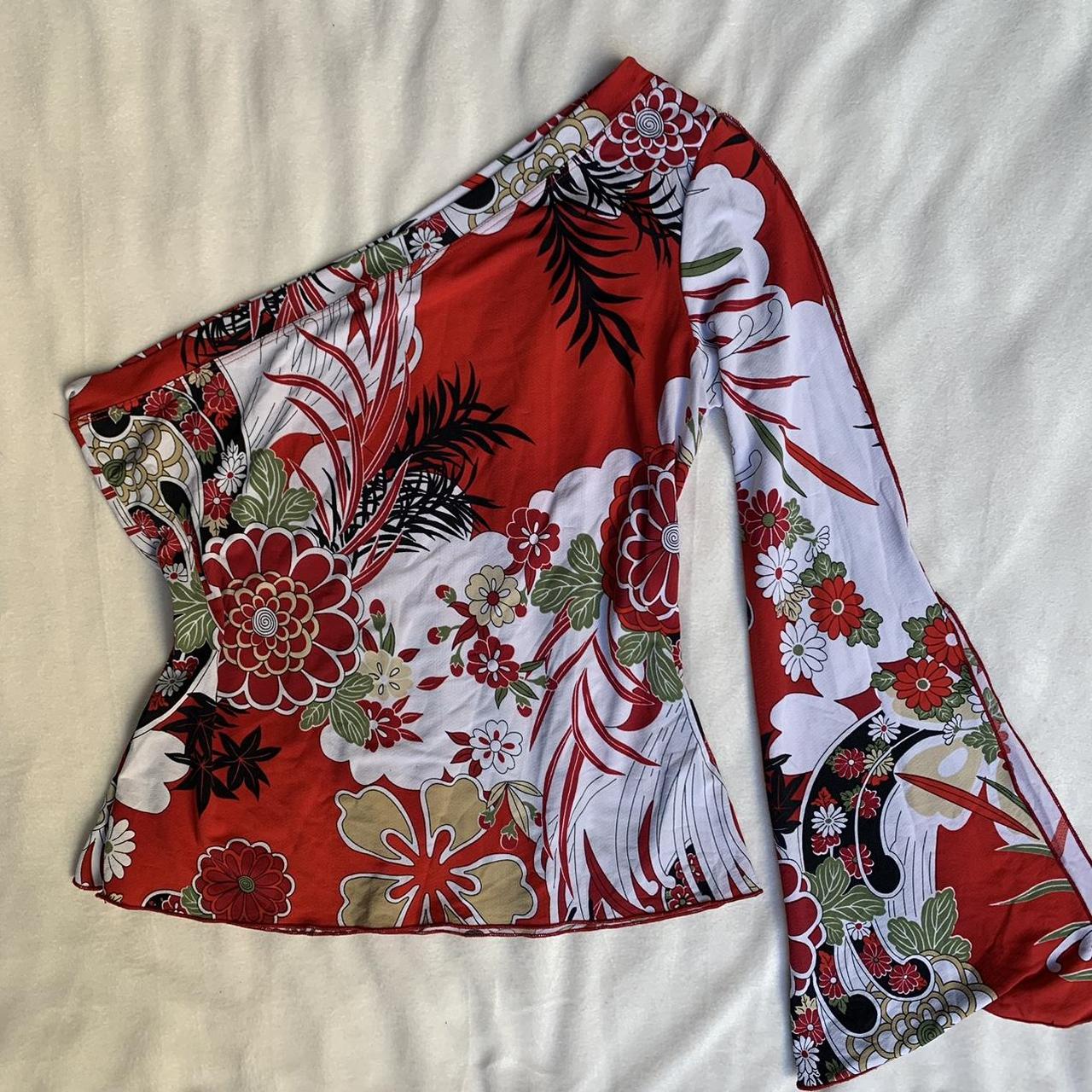 Y2k tropical print one shoulder top Iconic y2k tag,... - Depop
