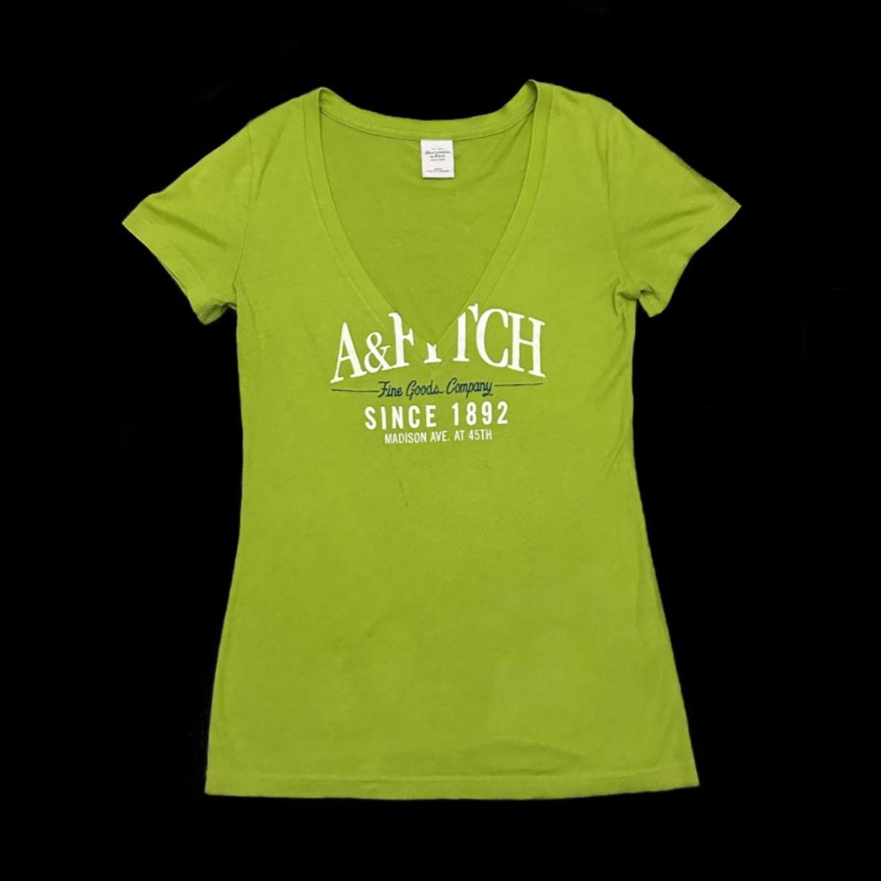 vintage 00s abercrombie and fitch lime green v neck... - Depop