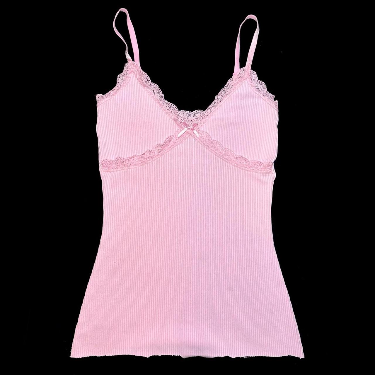 Raw Hem Pink Lace Tank Top Thick And Stretchy Depop