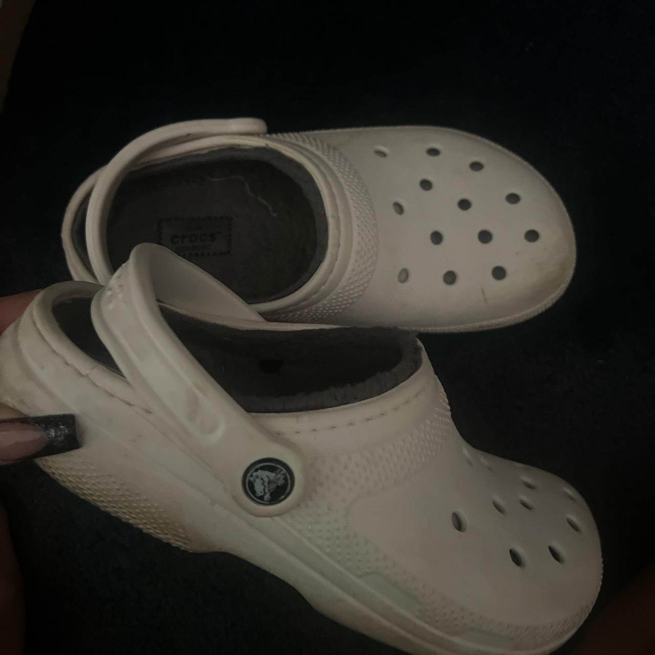 White crocs with fur Women 7 Men’s 8 Needs a new... - Depop
