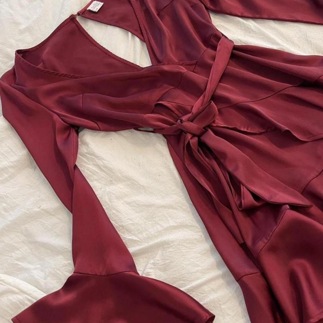 Red Satin Dress with Ruffles Repop cuz it didn’t... - Depop