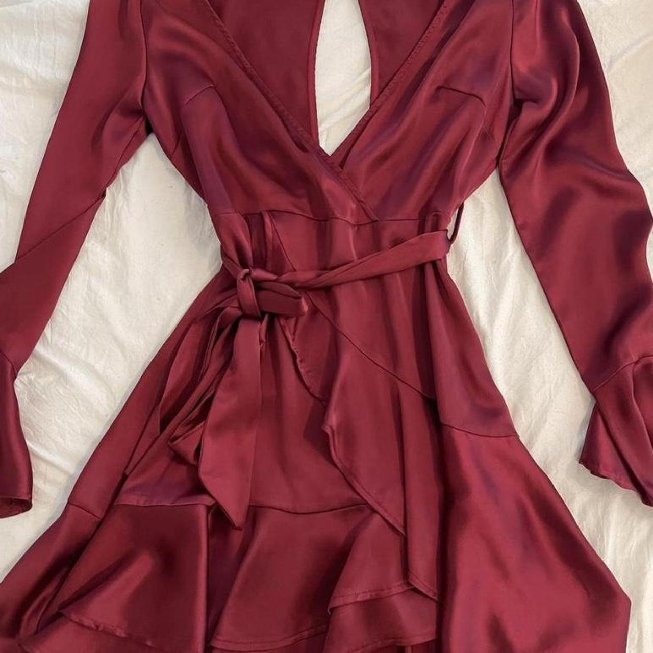 Red Satin Dress with Ruffles Repop cuz it didn’t... - Depop
