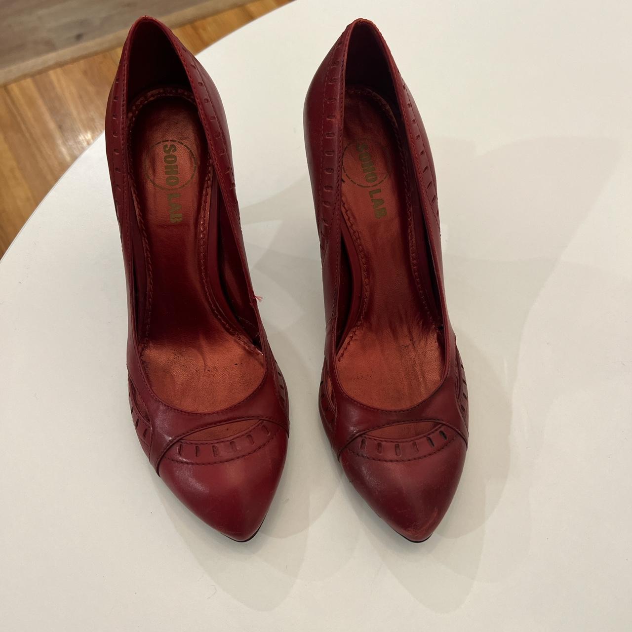 Red soho lab close toed heels #pumps #redheels... - Depop