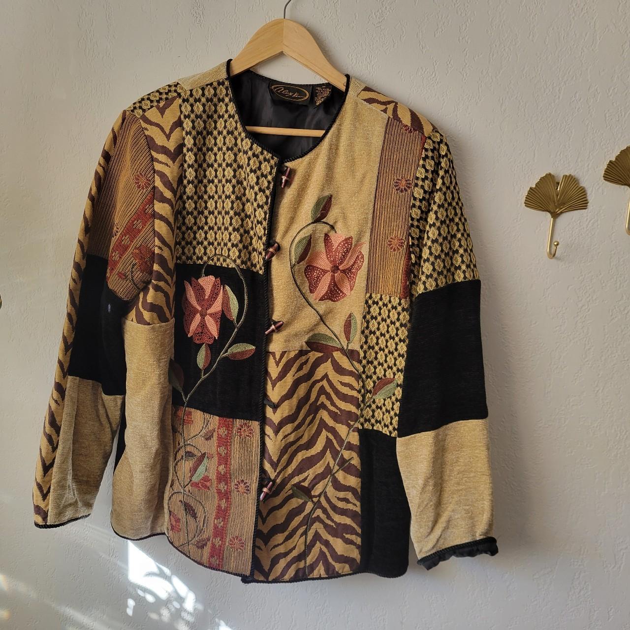 vintage 80s 90s alex kim patchwork floral tapestry... | Depop
