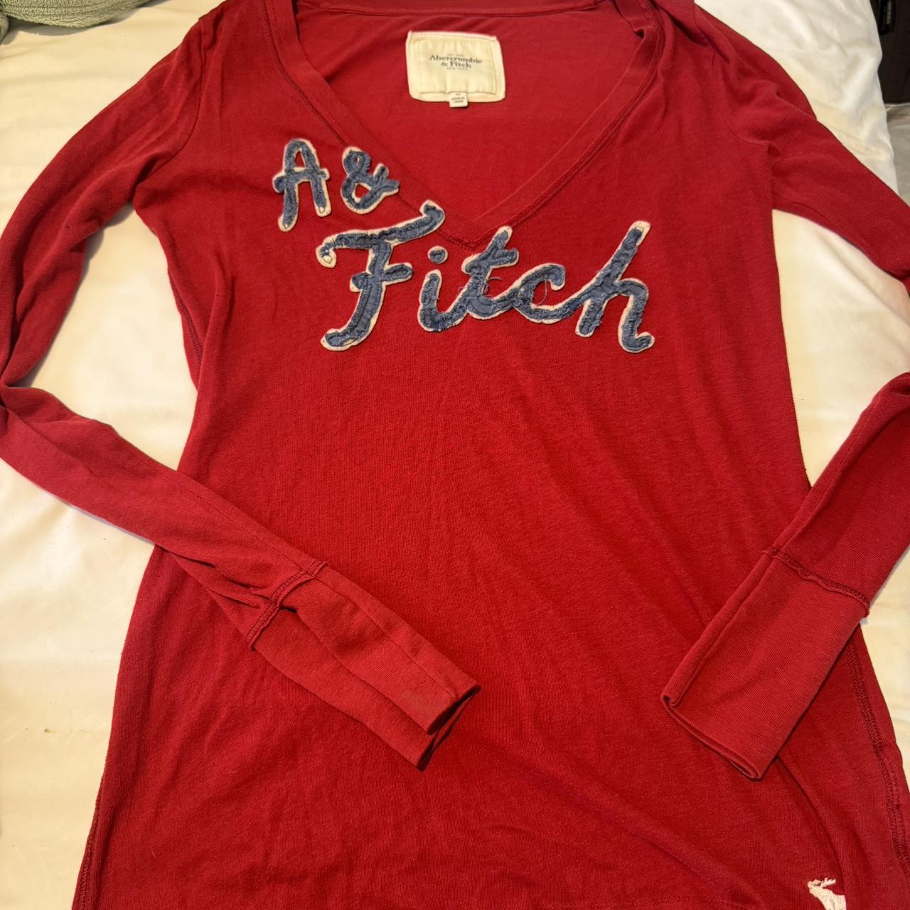 Red Abercrombie & Fitch long sleeve top with... | Depop