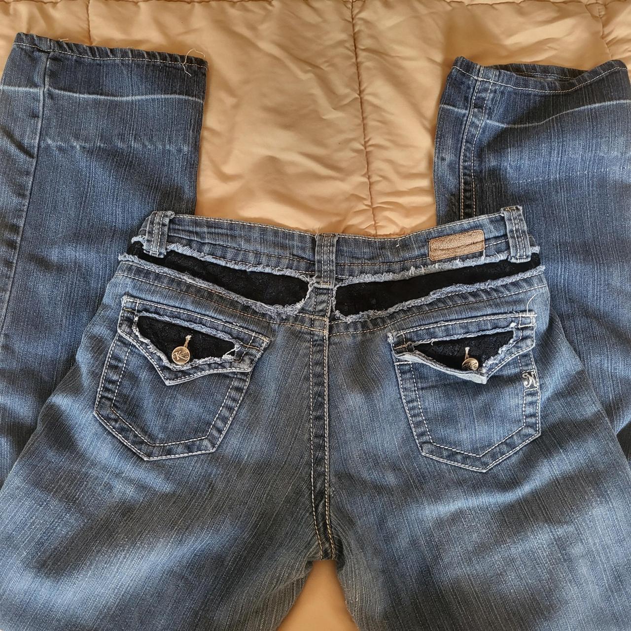 kaba jeans low-rise bootcut jeans with black lace... | Depop