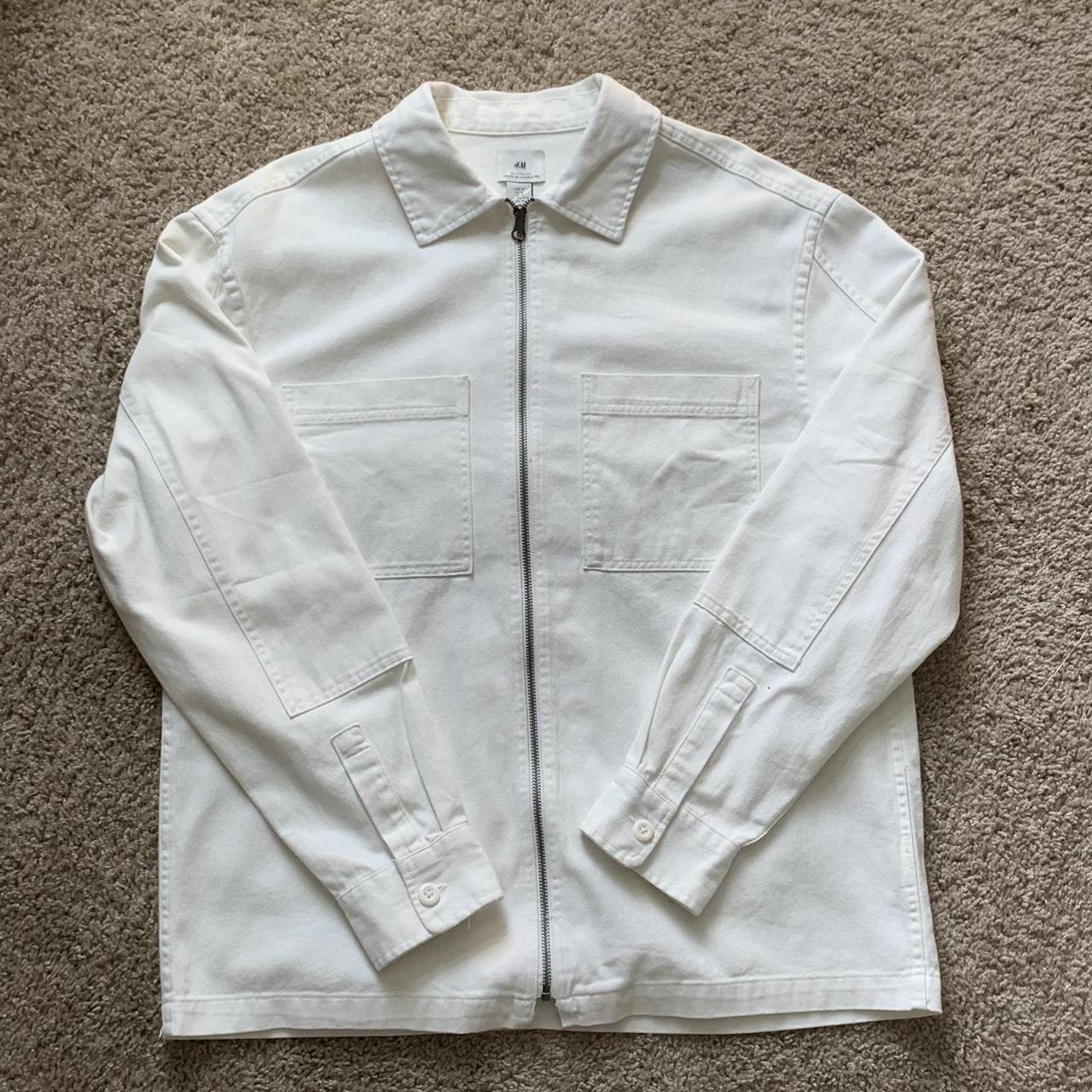Full zip up white collard jacket * Men’s size: M (... - Depop