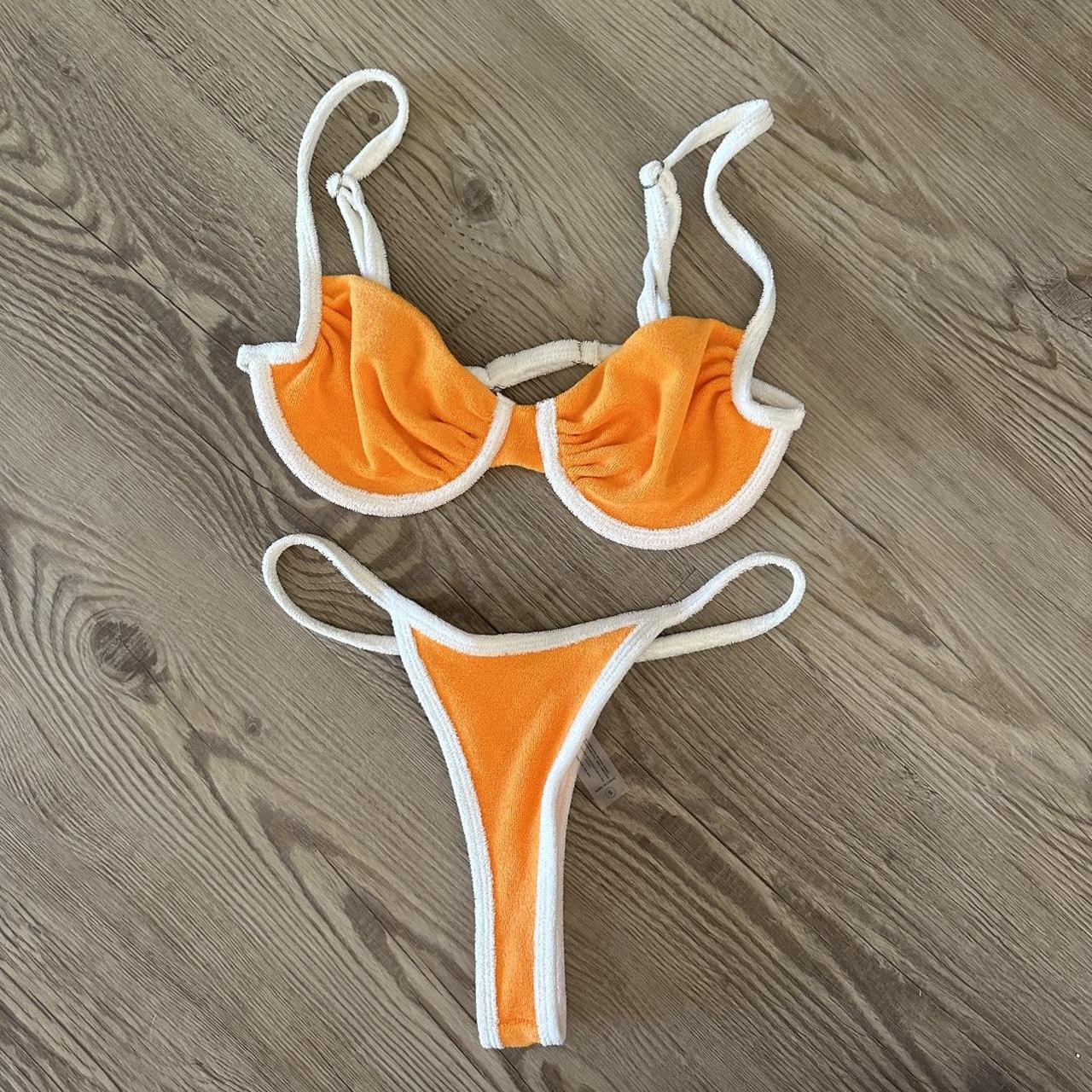 orange and white terry cloth bikini from fashion... - Depop