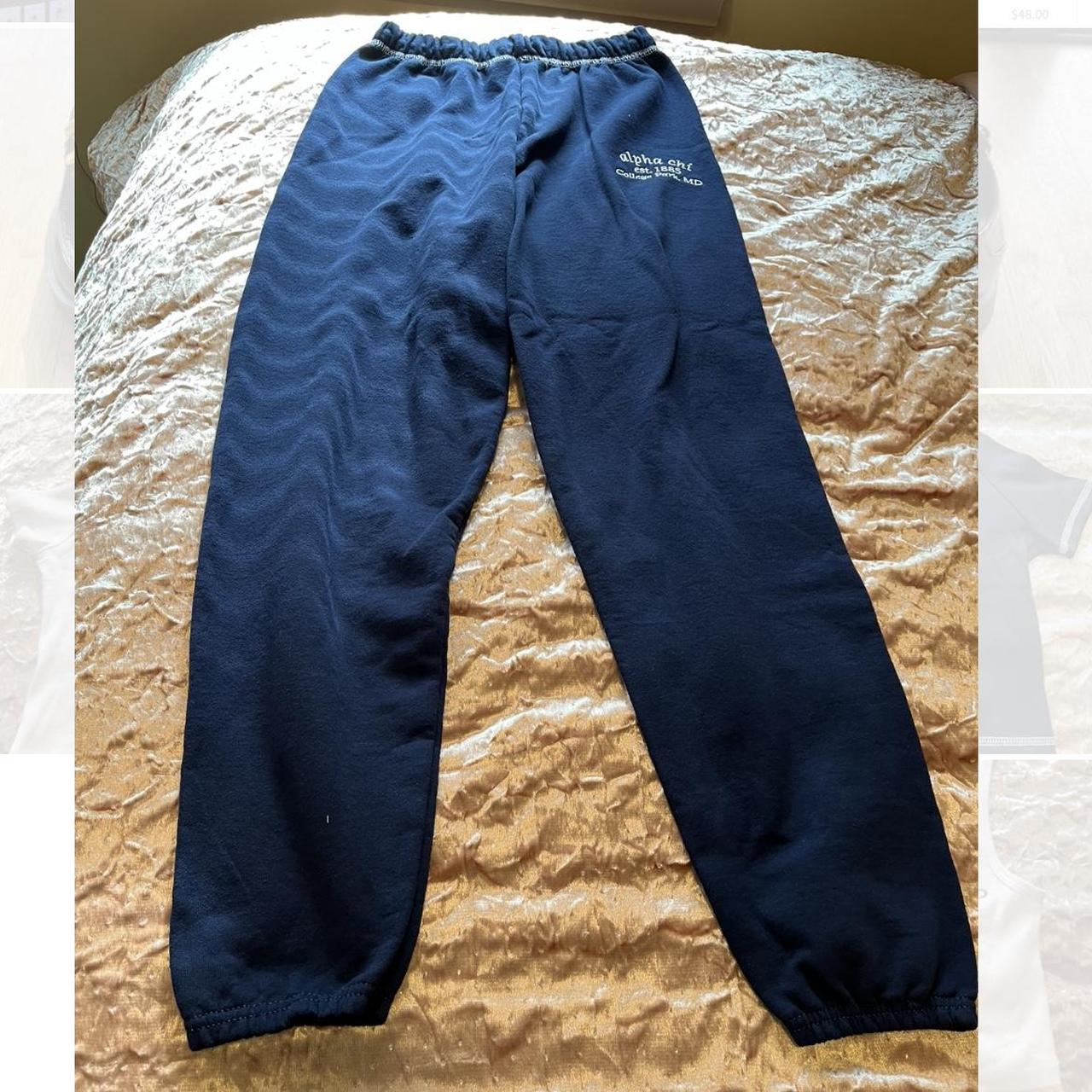 Omega Women's Navy and White Joggers-tracksuits | Depop