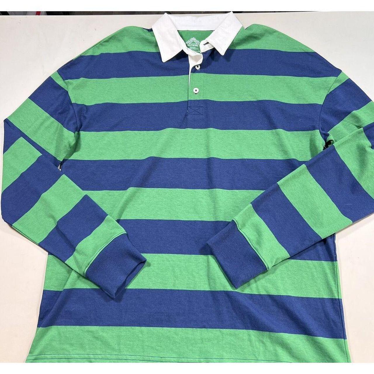 There Abouts Boys Rugby Shirt Blue Green Striped Xl... - Depop
