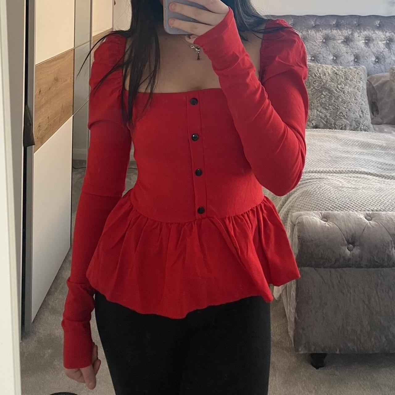 FEMME LUXE RED BUTTON TOP Only worn to try on - Depop