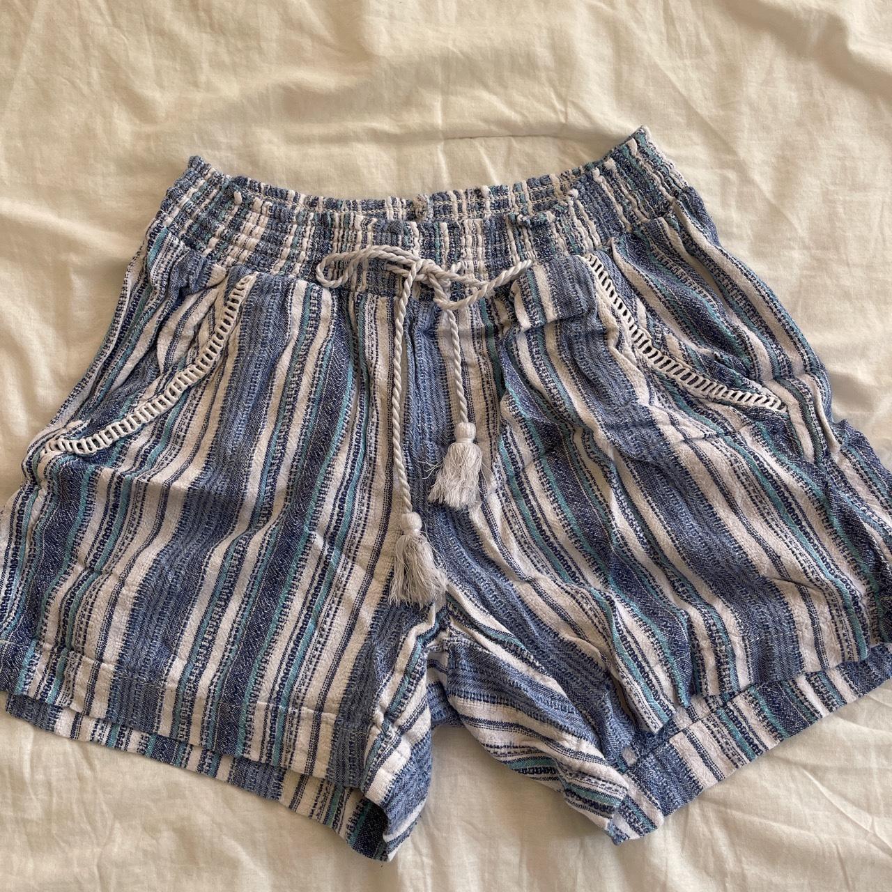 Blue and White striped beachy shorts - Depop