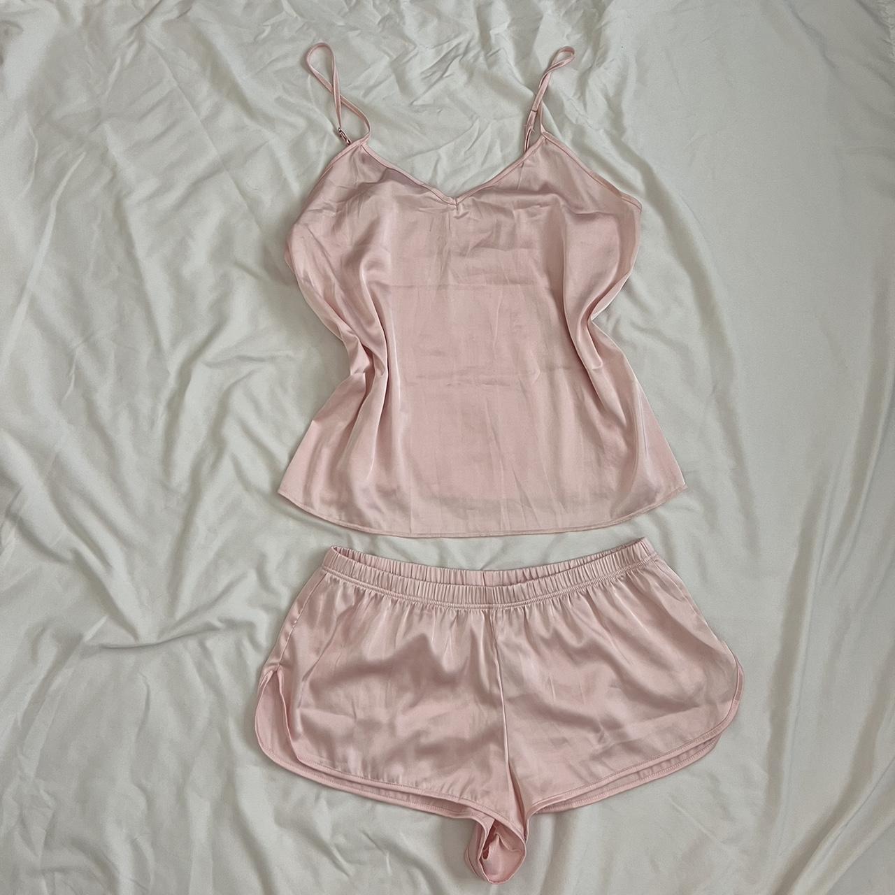 light pink silk pajama set (brand tagged for... - Depop