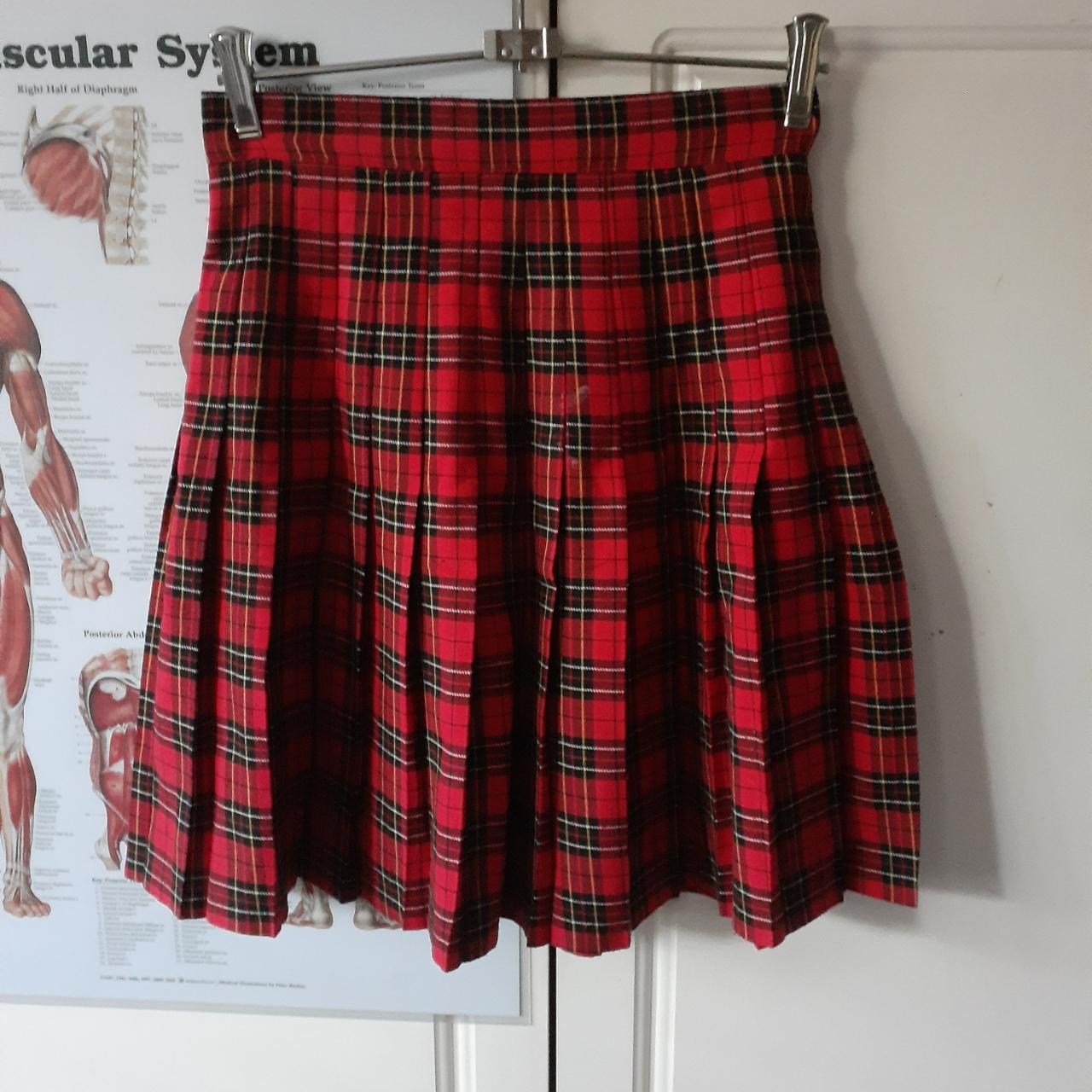 VINTAGE RED PLAID CLASSIC SKIRT slim high waisted... - Depop