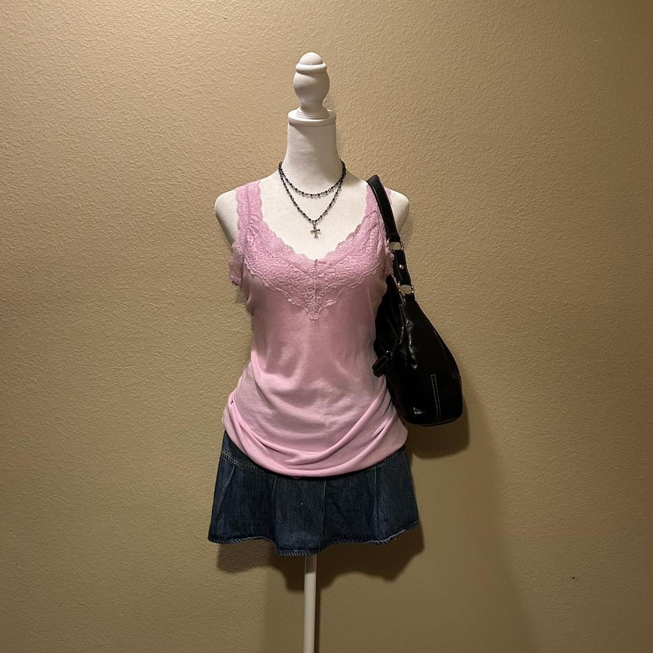 Pink lace tank top | Depop