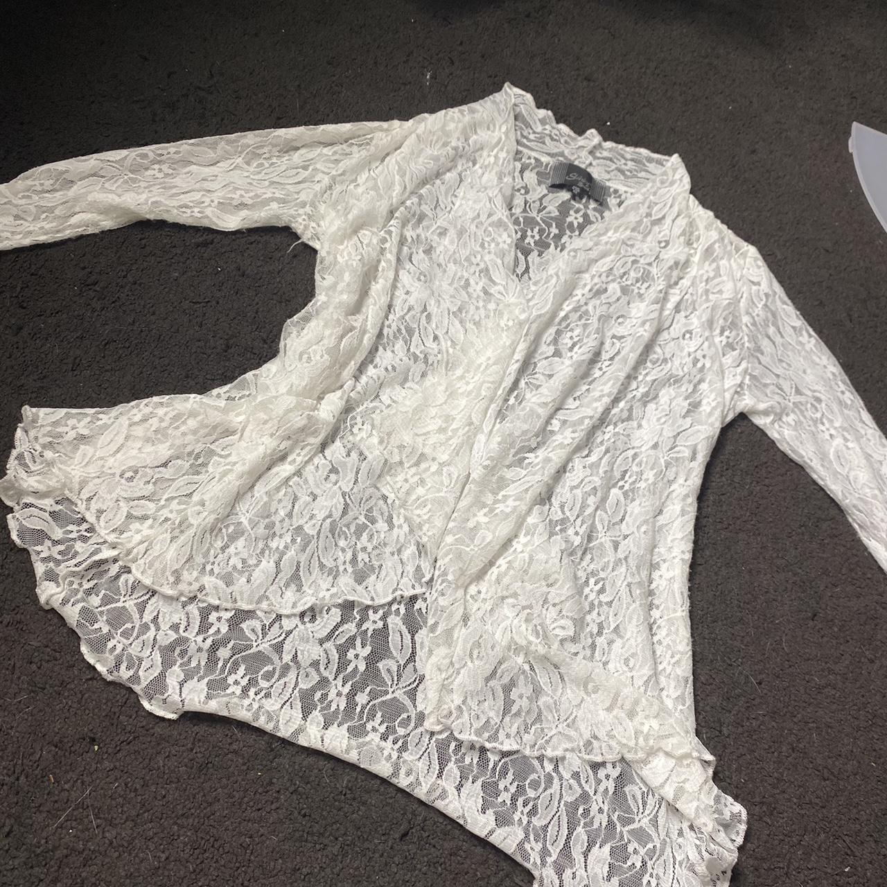 Vintage white lace sheer cardigan Size XS - Depop