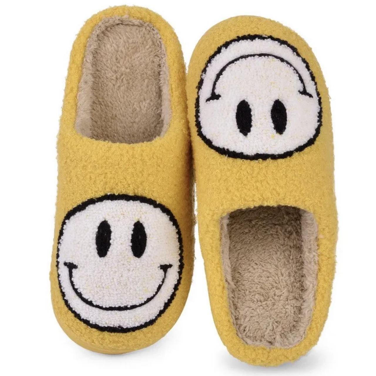 Yellow smiley face fuzzy slippers Super cosy and... - Depop