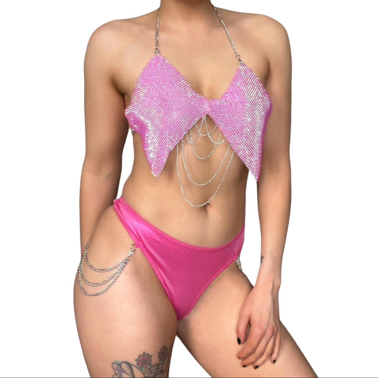 Pink Metallic Chain Bikini Festival Set Set Depop