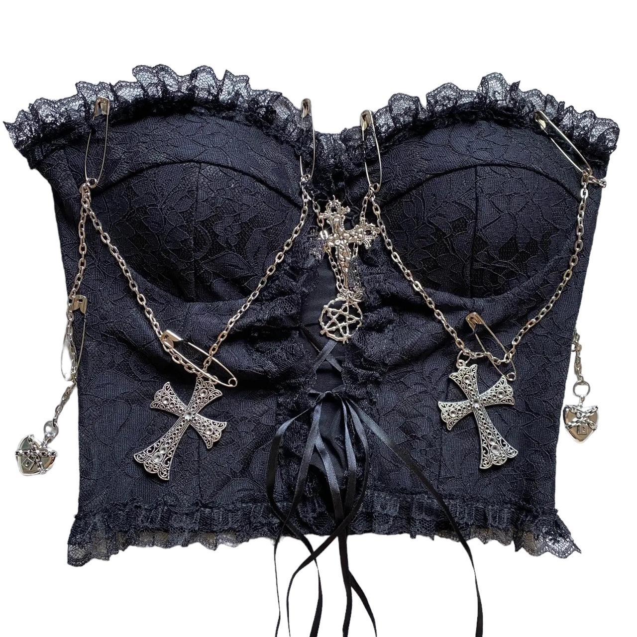 Black lace gothic corset Features cross and... - Depop