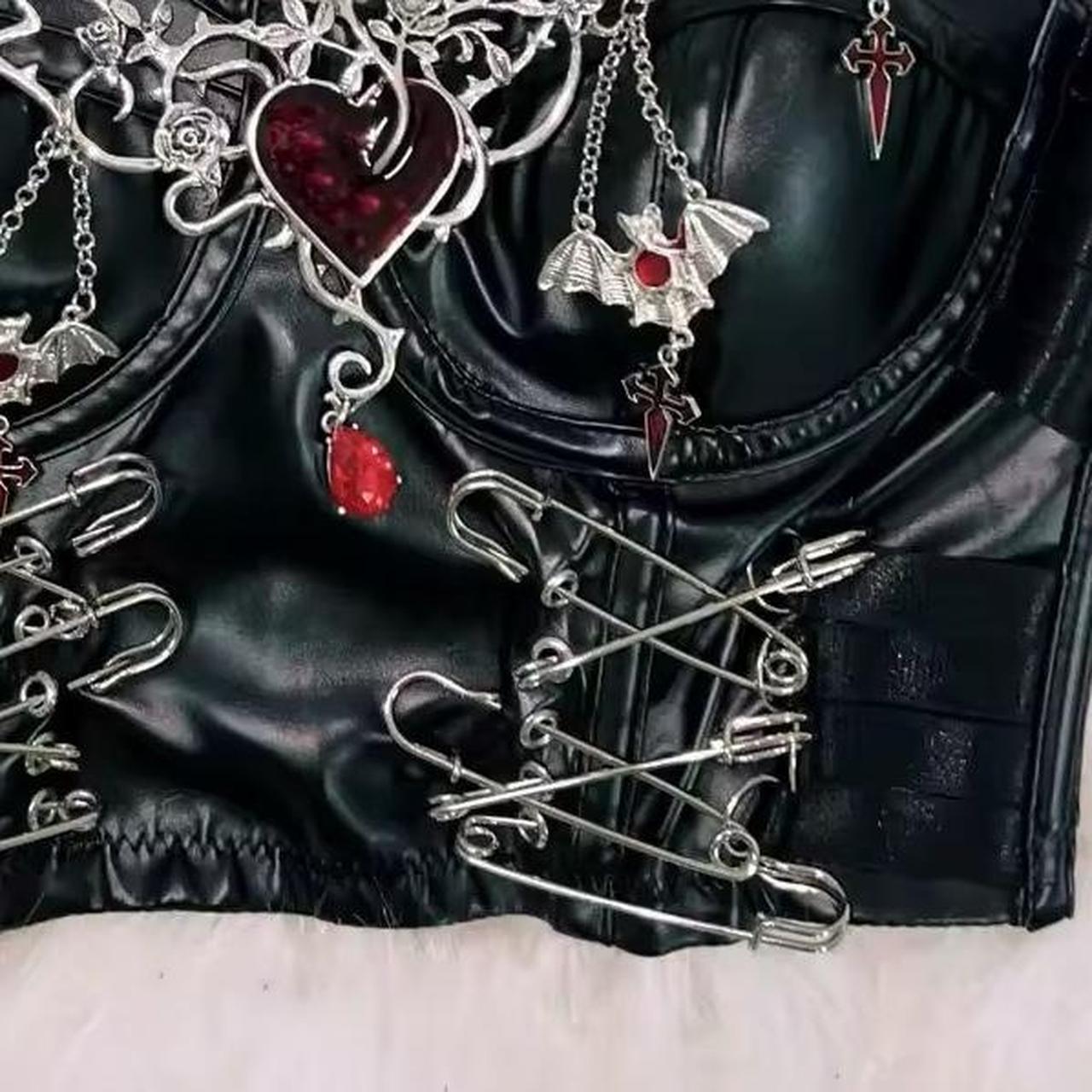 Black faux leather gothic corset Features safety... - Depop