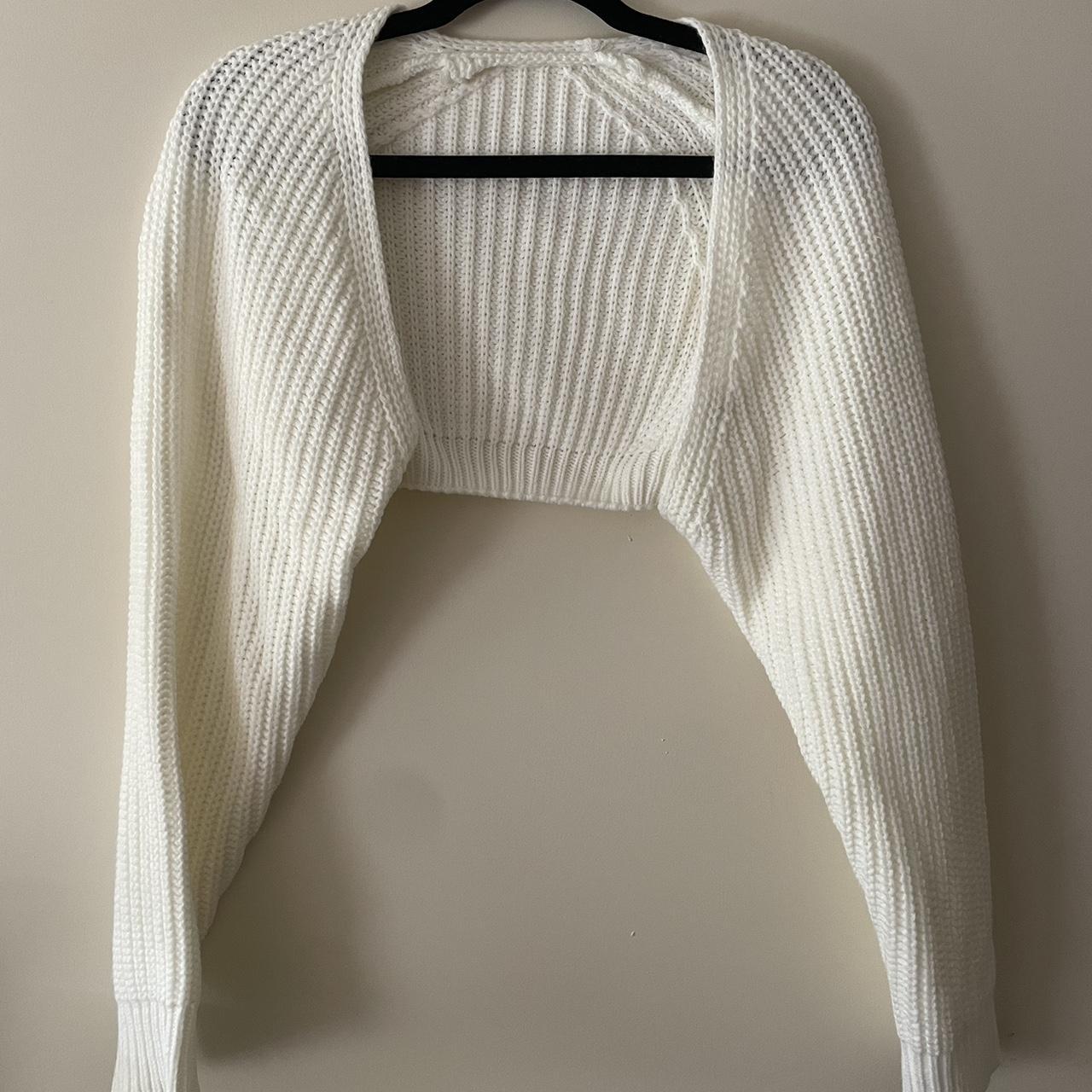 White Knit Cropped Cardigan - thick material - no... - Depop