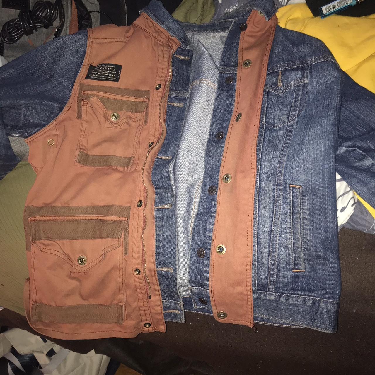 Reworked jean jacket with half tactical vest made by... | Depop