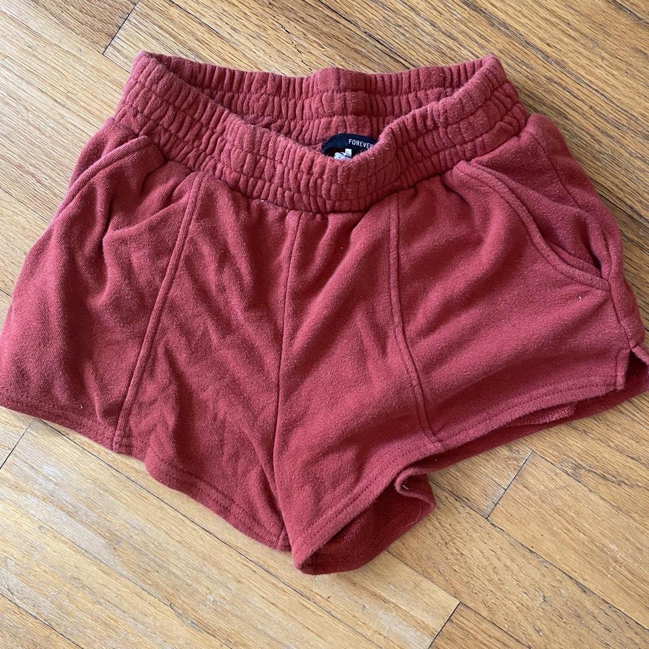 soft red sweatshorts from forever 21 size xs!! - Depop