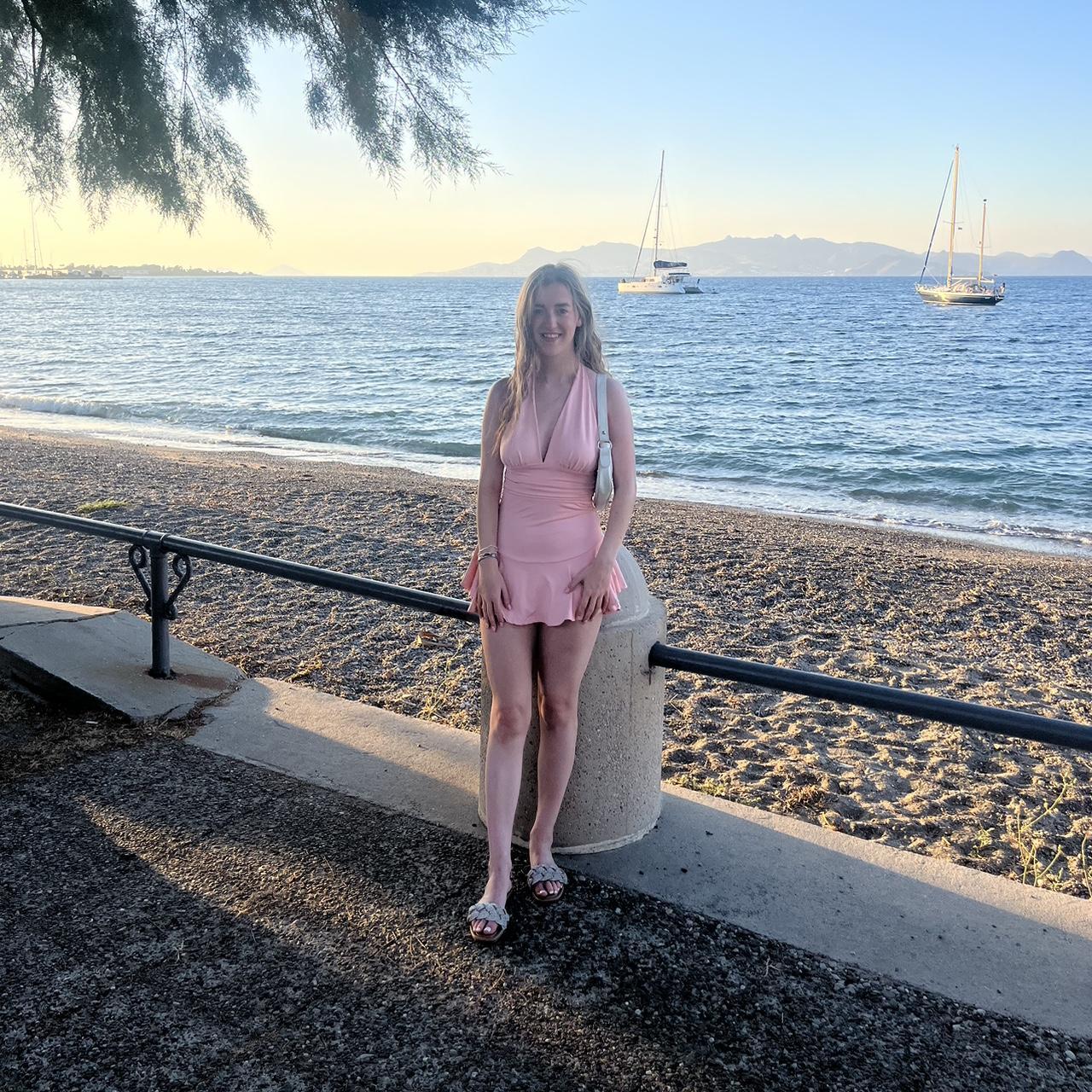 Pink halter neck playsuit Super comfortable Worn... | Depop