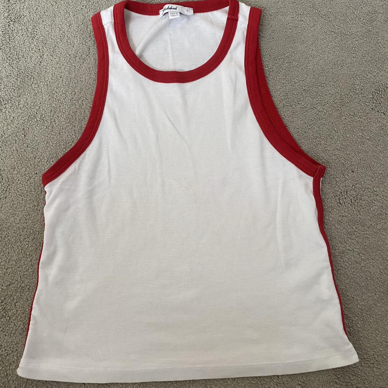 -white and red subdued top -good condition -size... | Depop