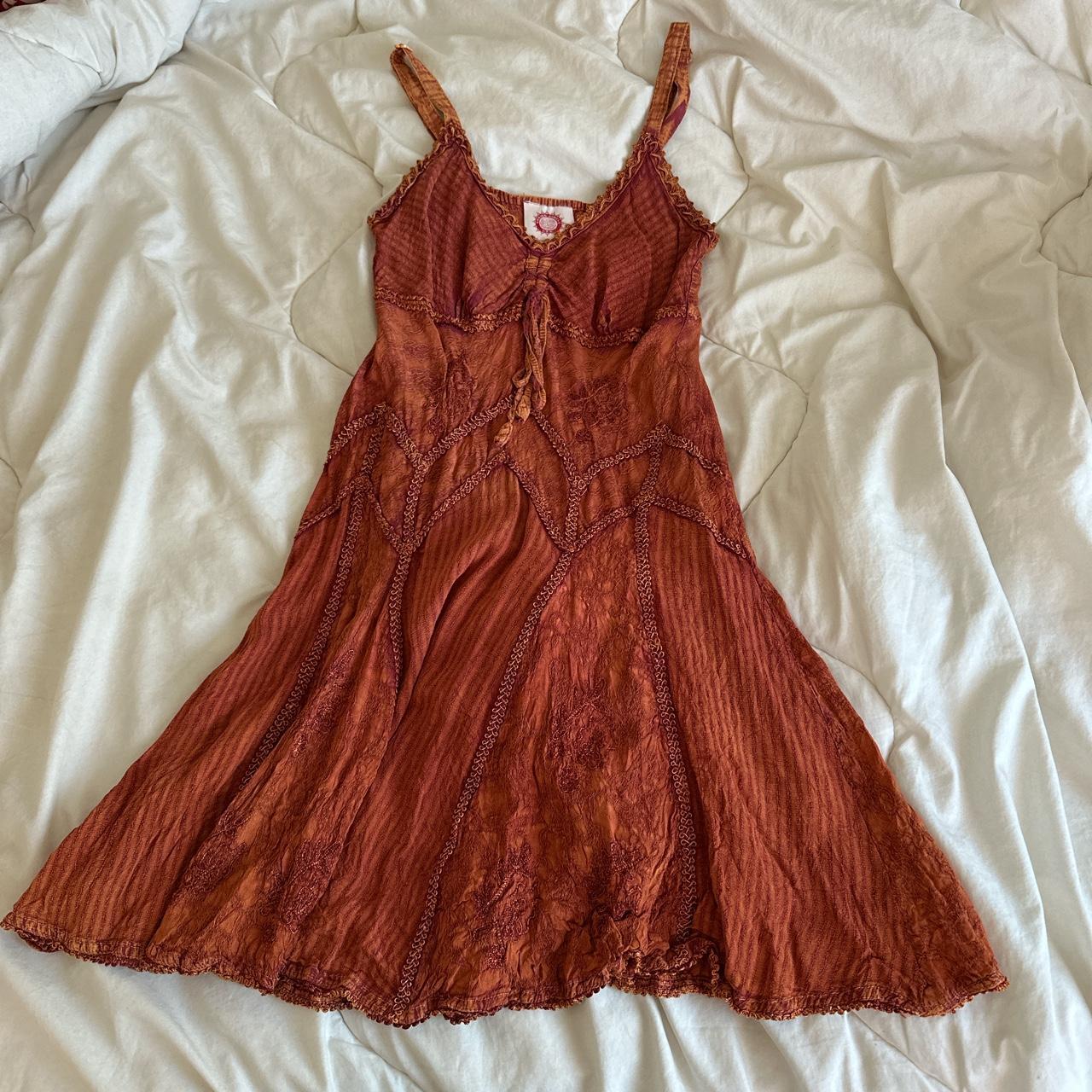 Beautiful orange hippie style mini dress with... - Depop