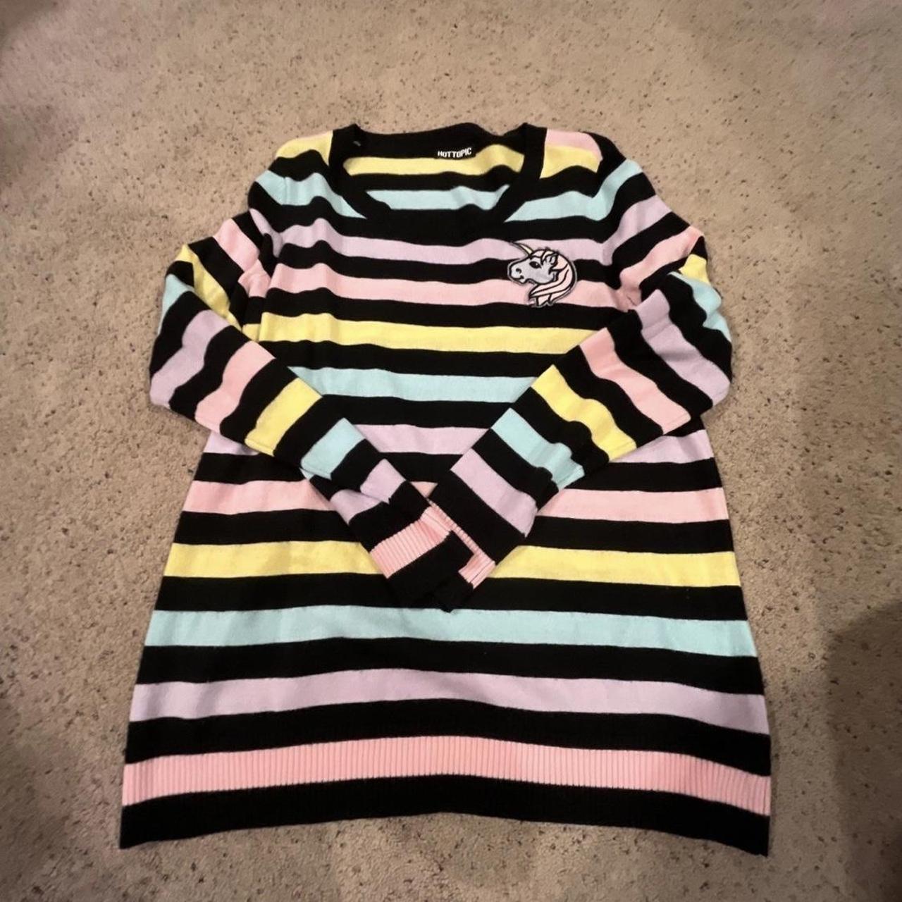 Hot Topic Striped Rainbow Unicorn Sweater. Small... - Depop