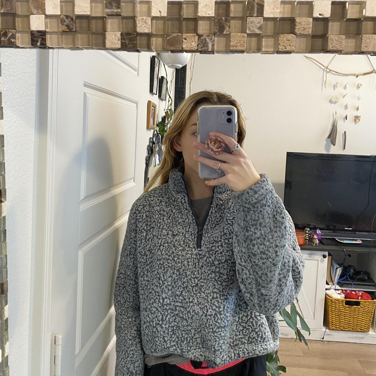 Cropped fleece pullover from PacSun. Waist is... - Depop