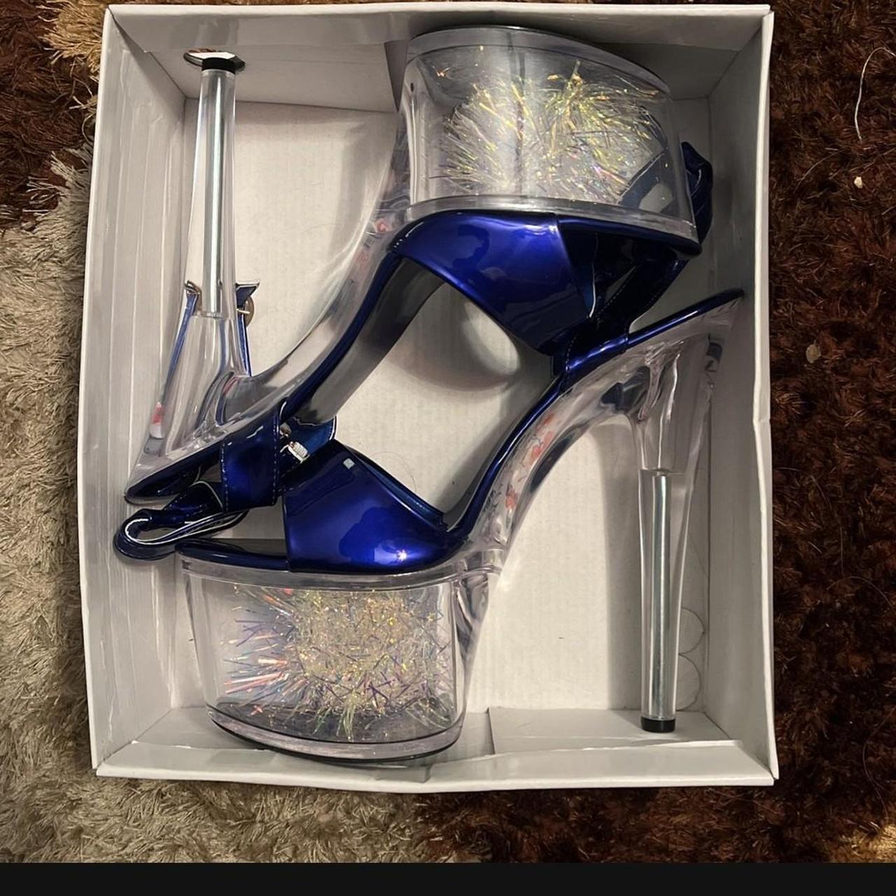 Kayina Clear blue platform strap heels mules Size... | Depop