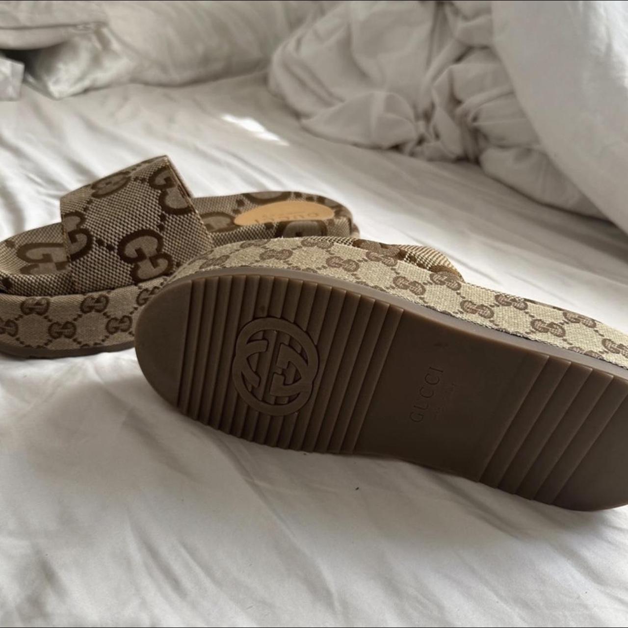 Brown GG Monogram chunky sliders/slides - Depop