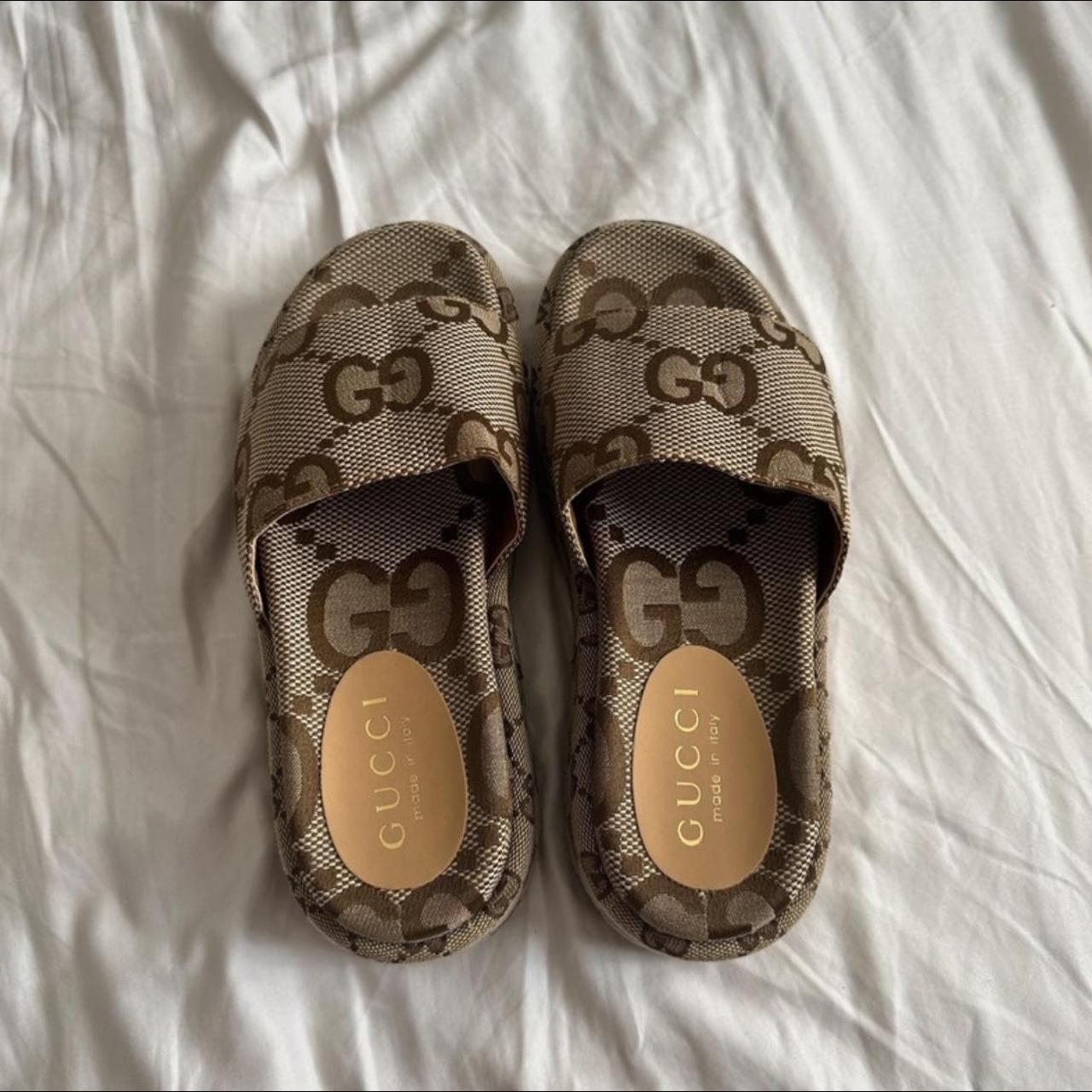 Brown GG Monogram chunky sliders/slides - Depop