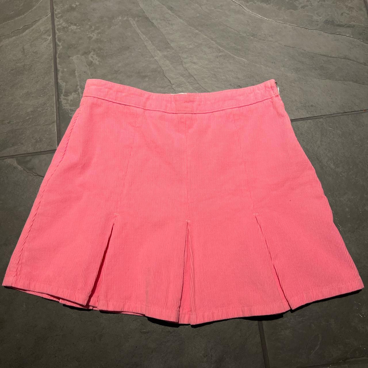 Hot Pink Pleated Corduroy Mini Skirt With Side Depop