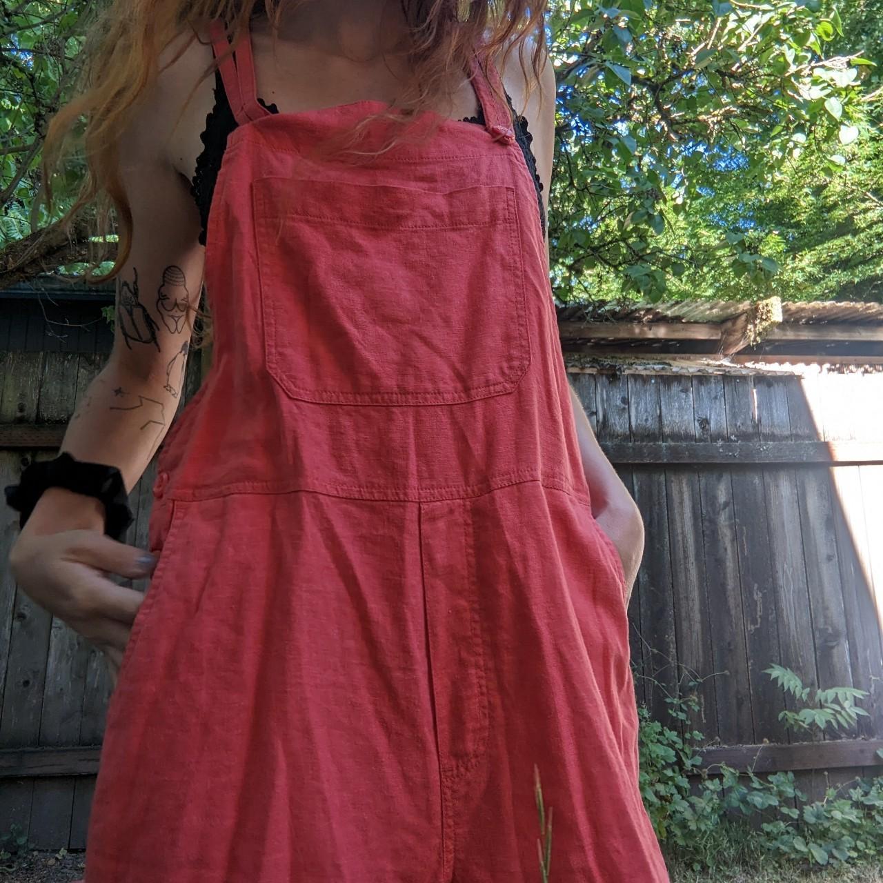 Red/salmon color canvasy/linen overalls Cute ankle... - Depop