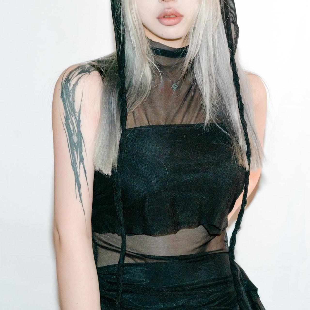 Nyx Dress with Hood in Black Hand Draped Sleeveless... - Depop