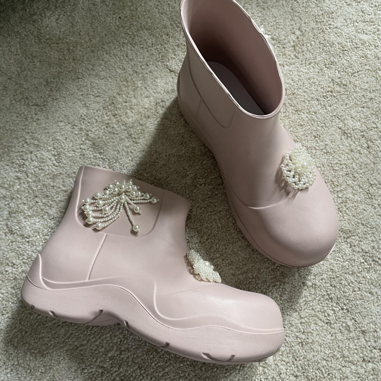 Custom Pink Rainboot with Pearls -bought from... - Depop