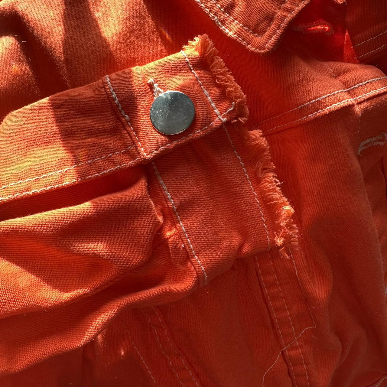 Plt cropped orange denim jacket Worn once Good... - Depop