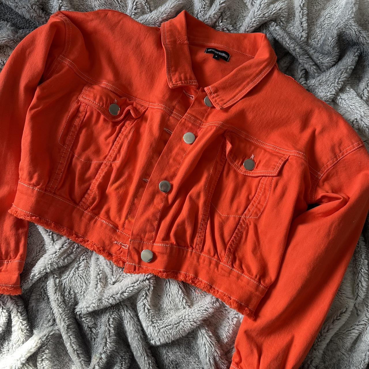 Plt cropped orange denim jacket Worn once Good... - Depop