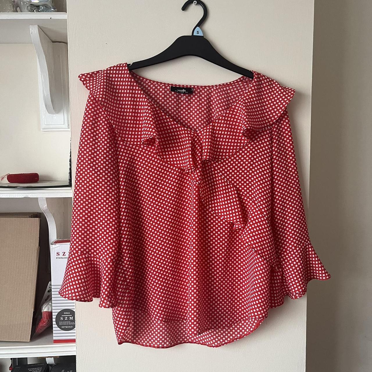 Wallis Women's Red and White Blouse | Depop
