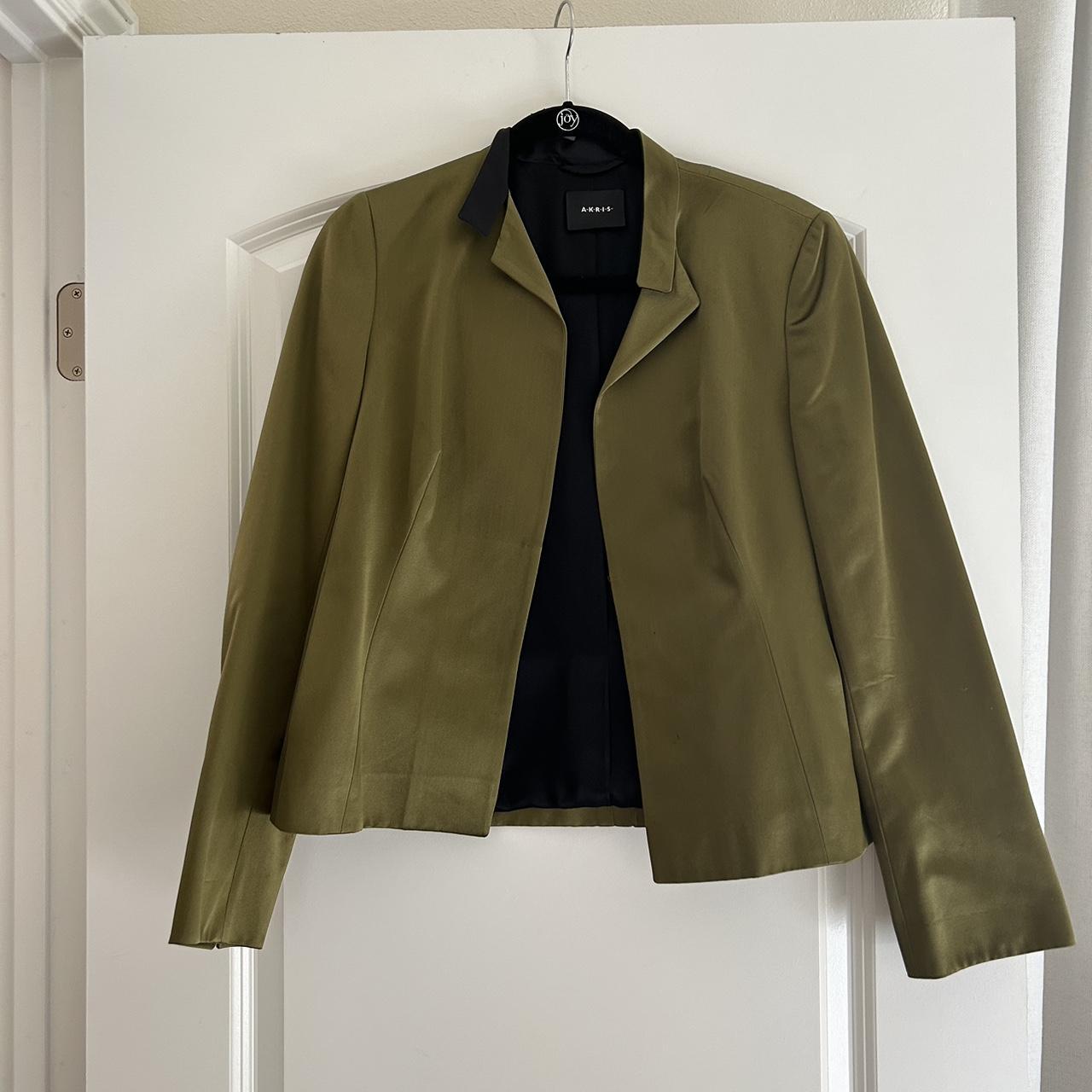 Akris green silk blazer - beautiful olive outside... - Depop