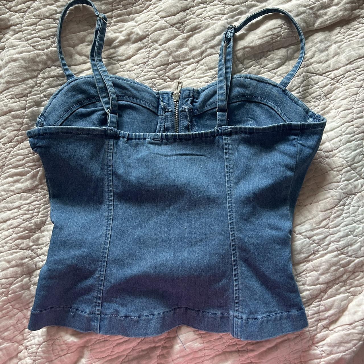 Blue denim corset top with adjustable straps #corset... - Depop
