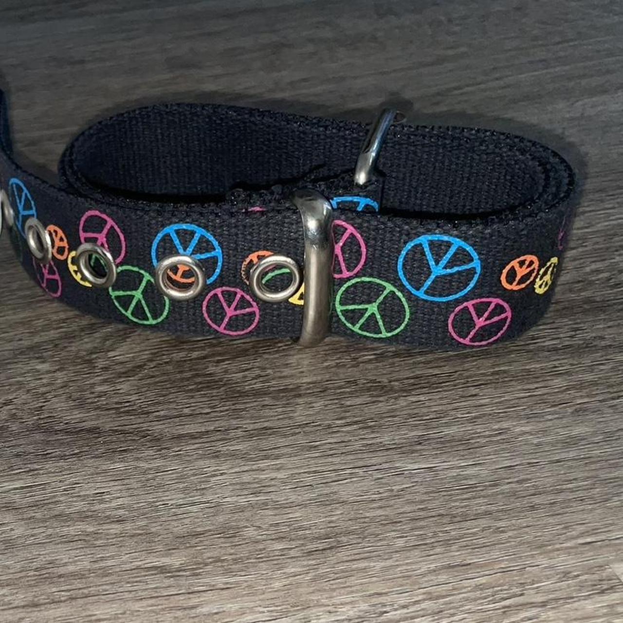 Black peace sign belt Barely used -fits xs (length... - Depop